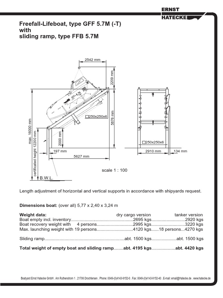 Hatecke Freefall Lifeboat Specifications | PDF