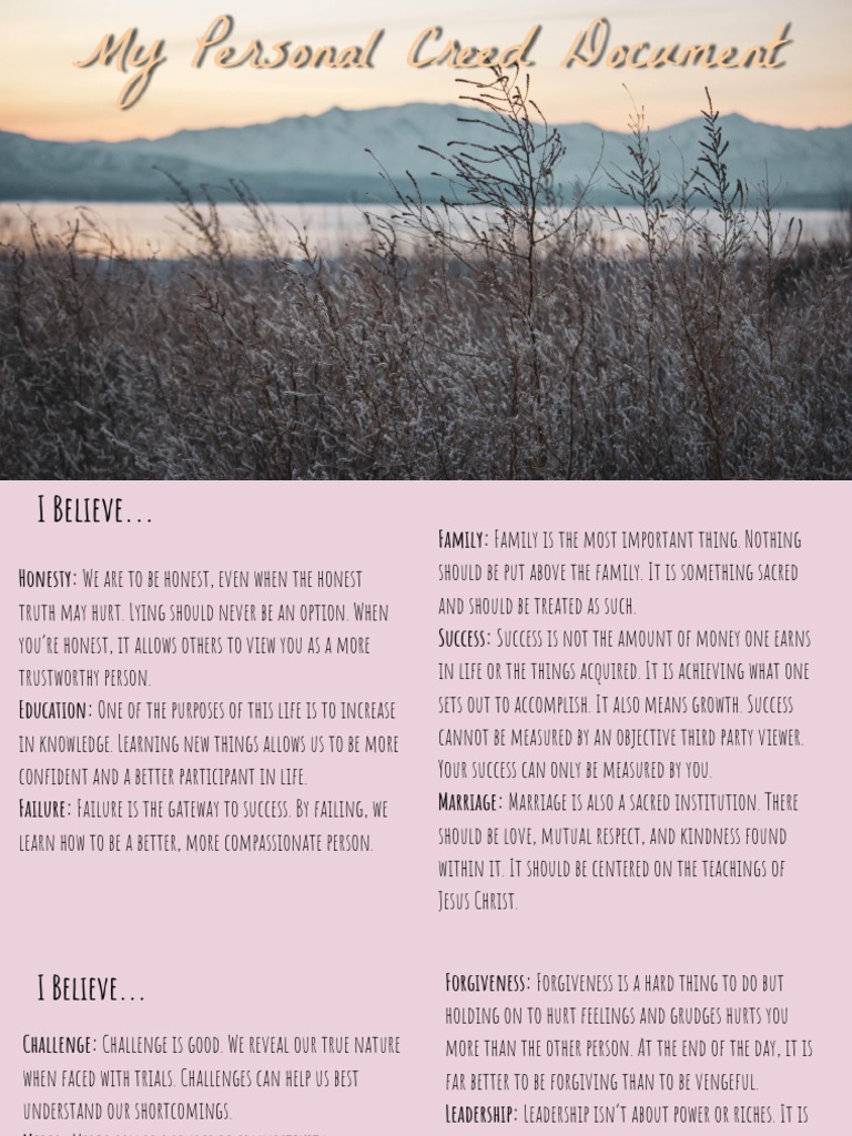 My Personal Creed and Beliefs | PDF | Lifestyle