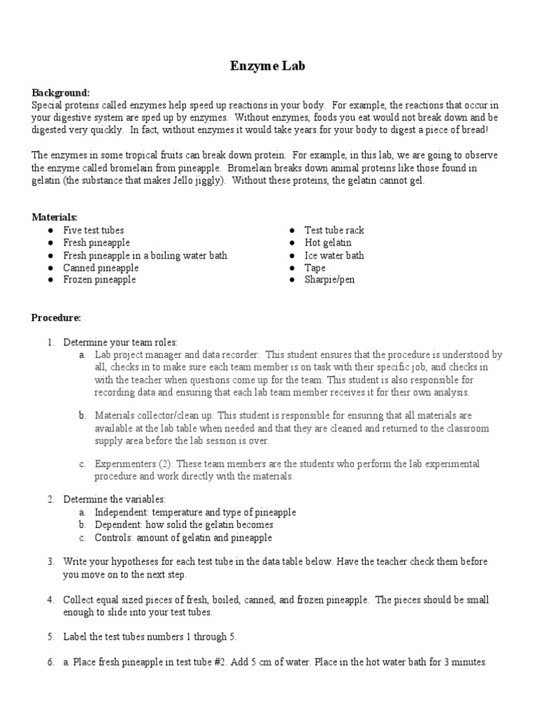 Malia Hammond - Pineapple Enzyme Lab-In Class Track C - 5261246 | PDF ...