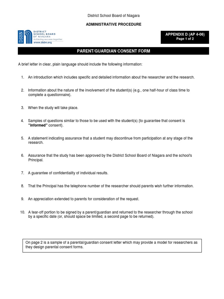 Appendix D - ParentGuardian Consent Form and Letter | PDF | Consent ...