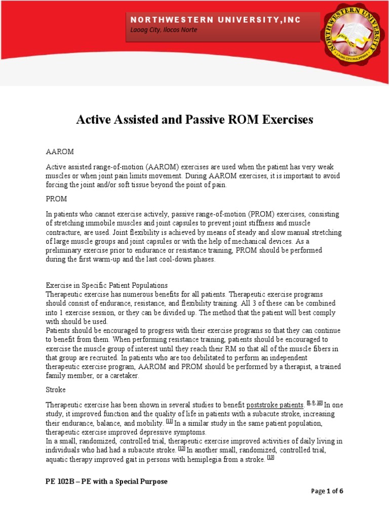 Active Assisted and Passive ROM Exercises | PDF | Strength Training ...