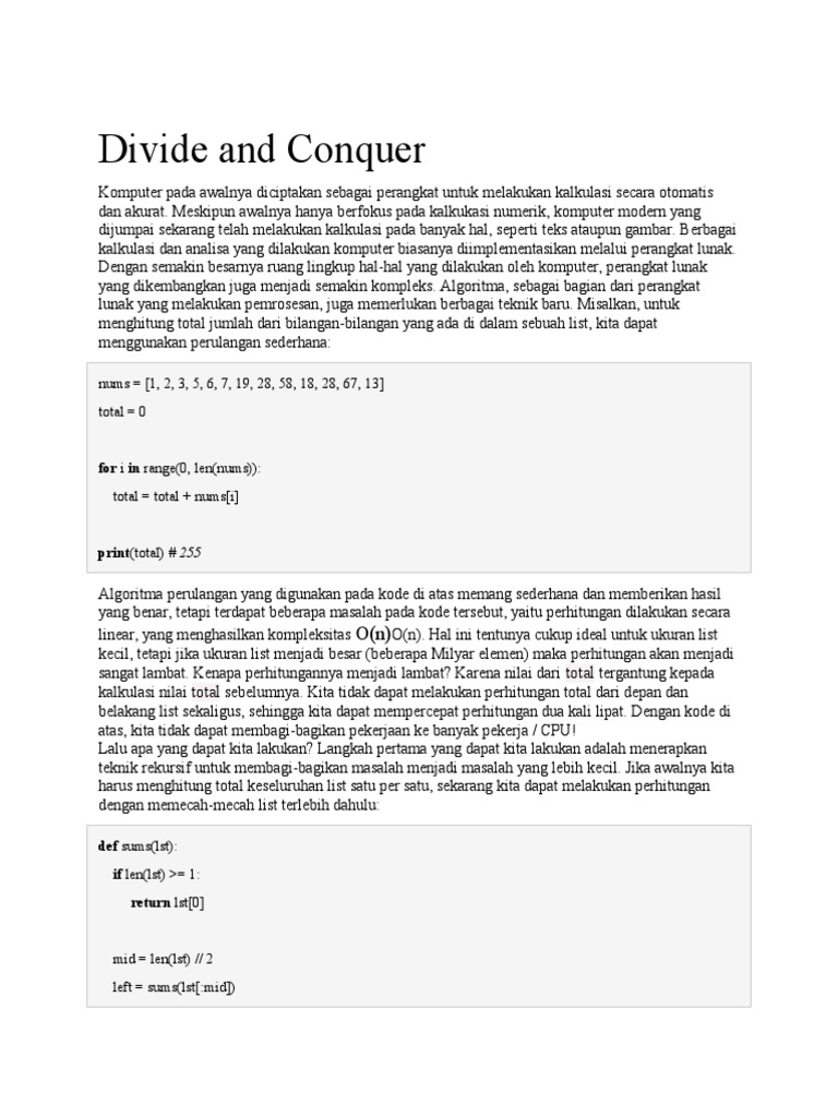 Divide and Conquer | PDF | Metode & Bahan Ajar | Teknologi & Rekayasa