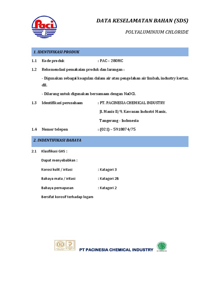 SDS GHS PAC-280MC INDO - Rev | PDF