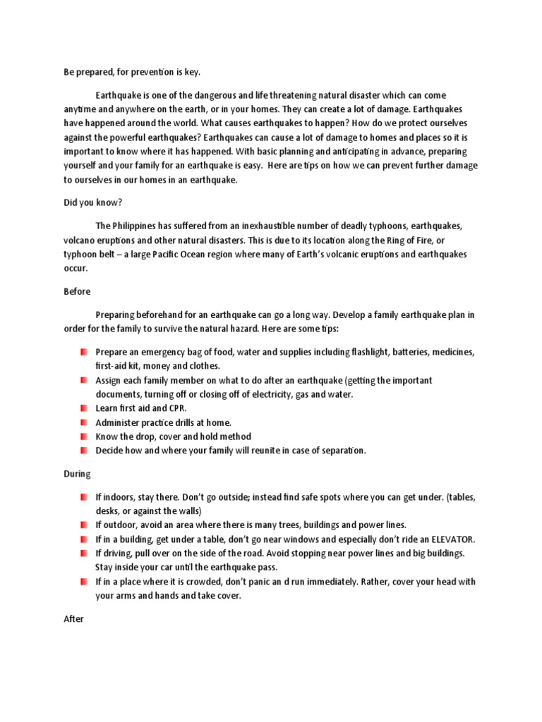 Preparing for Earthquakes: Tips for Developing a Family Plan, Staying ...