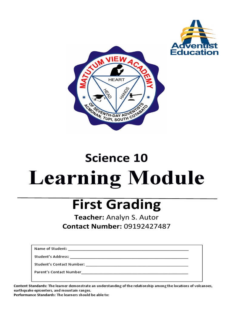 Science 10 First Quarter Module | PDF | Plate Tectonics | Earthquakes