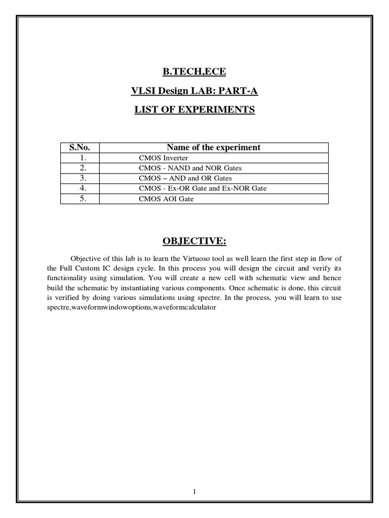 B.Tech, Ece Vlsi Design Lab: Part-A List of Experiments: S.No. Name of The Experiment | PDF ...