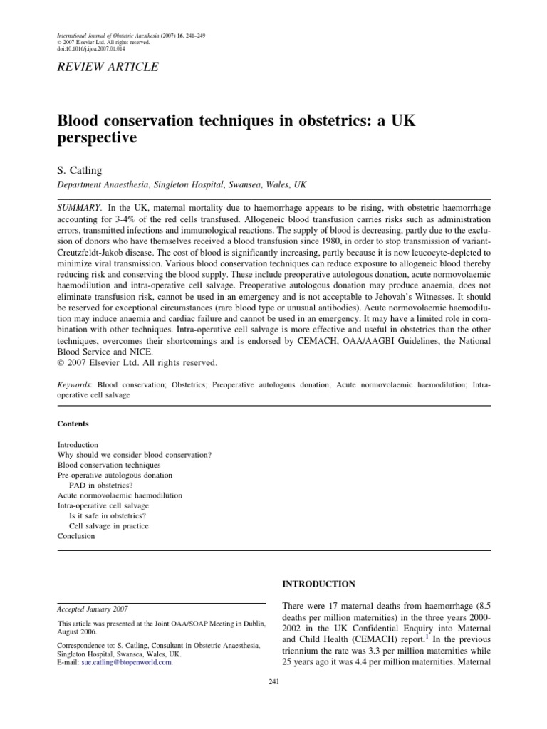 Blood Conservation Techniques in Obstetrics: A UK Perspective | PDF ...