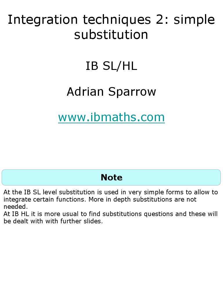 Integration Techniques 2: Simple Substitution: Ib SL/HL Adrian Sparrow ...