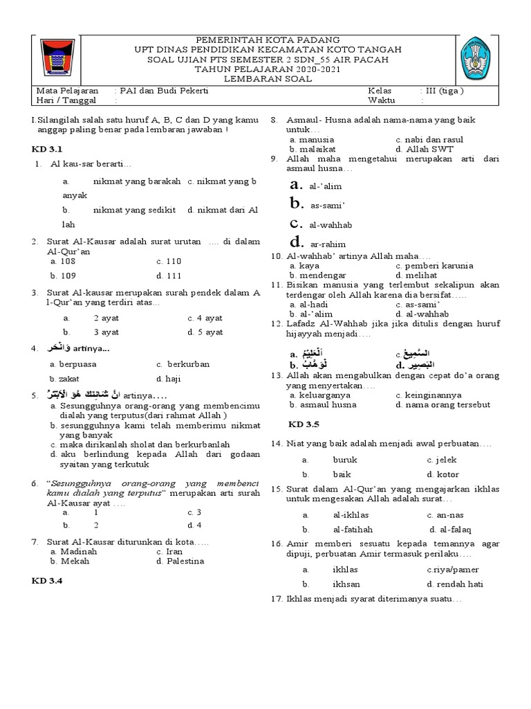 Soal PTS PAI Kelas 3 Semester 2 | PDF