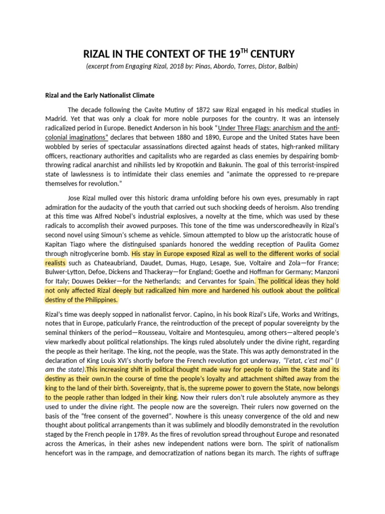 Rizal in The Context of The 19TH Century | PDF