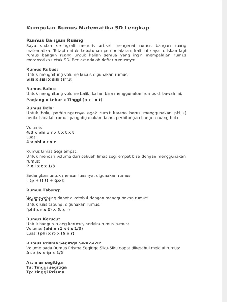 Dokumen - Tips - Kumpulan Rumus Matematika SD Lengkap | PDF