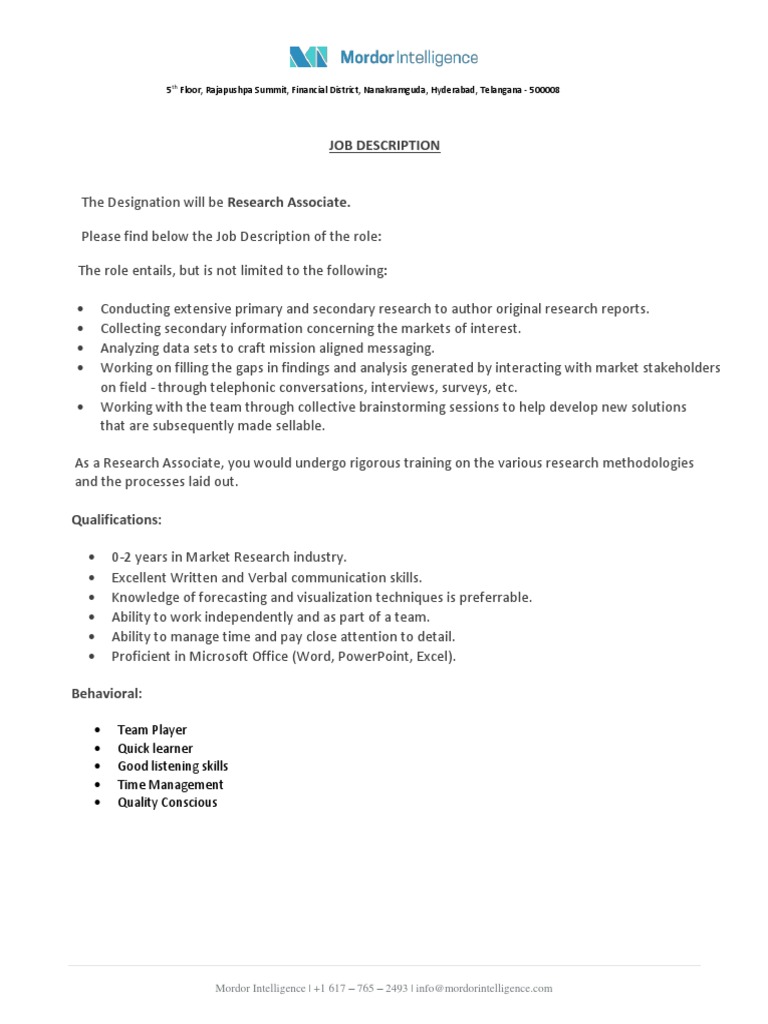 Job Description - Research Associate | PDF
