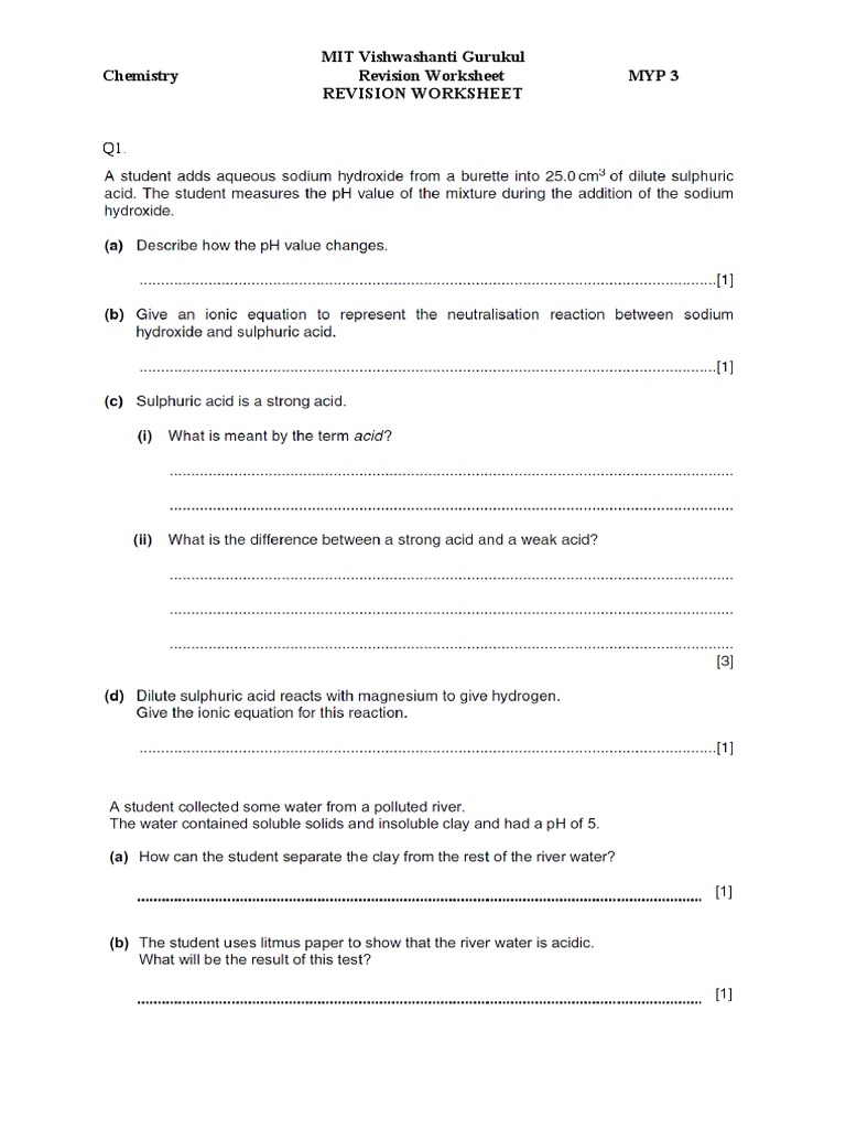 MYP 3 Chemistry Revision Worksheet | PDF | Atoms | Chemical Elements