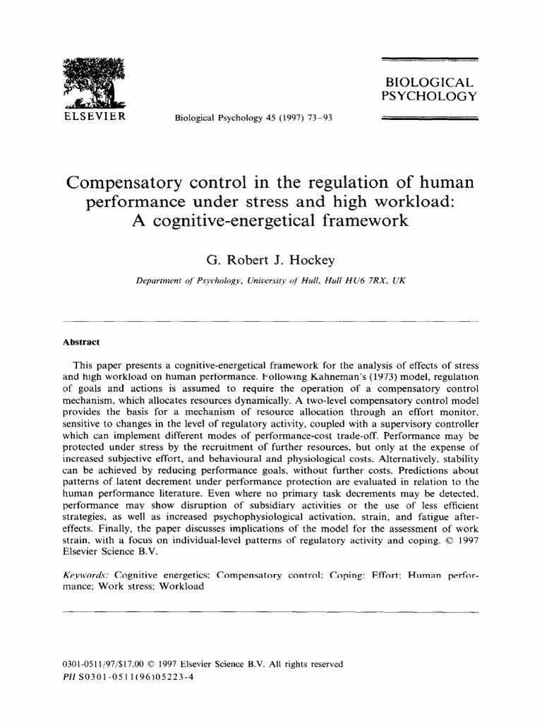 Compensatory Control in Regulation of Performance Hockey 1997 | PDF ...