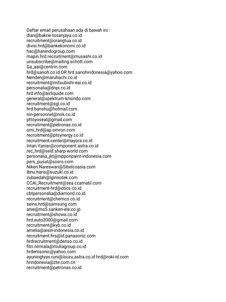 Daftar Email Perusahaan Ada Di Bawah Ini | PDF