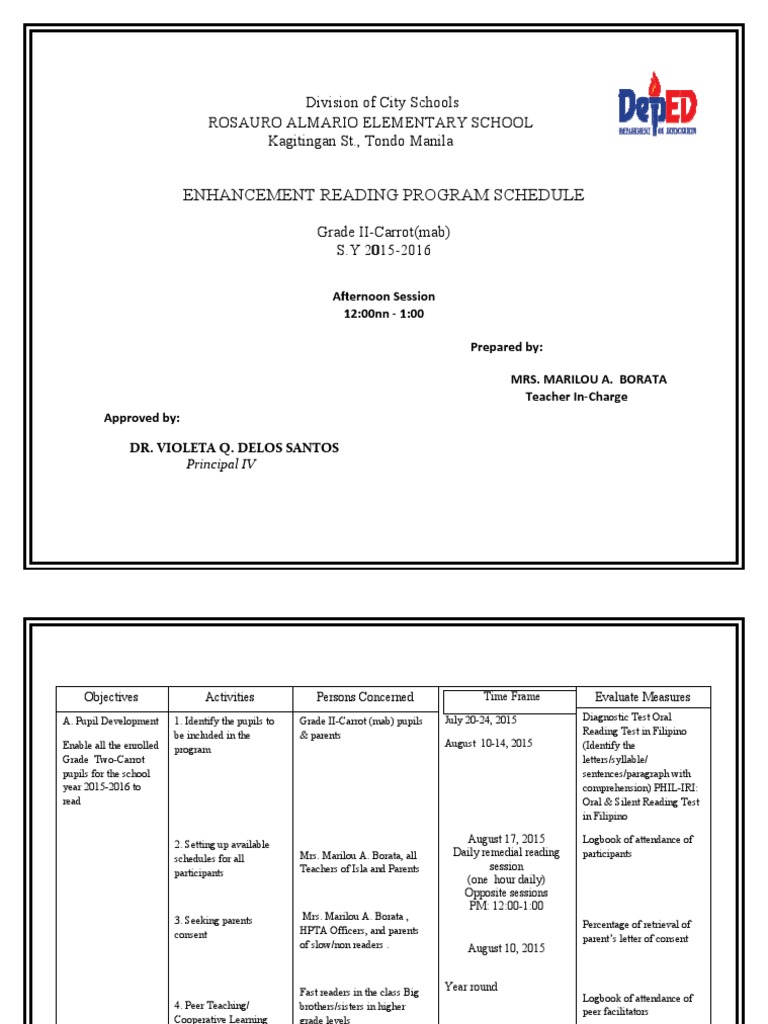 Enhancement Reading Program Schedule | PDF | Education Theory | Teaching
