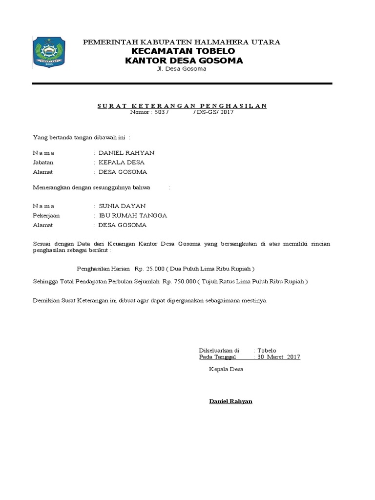 Surat Keterangan Kepala Desa | PDF