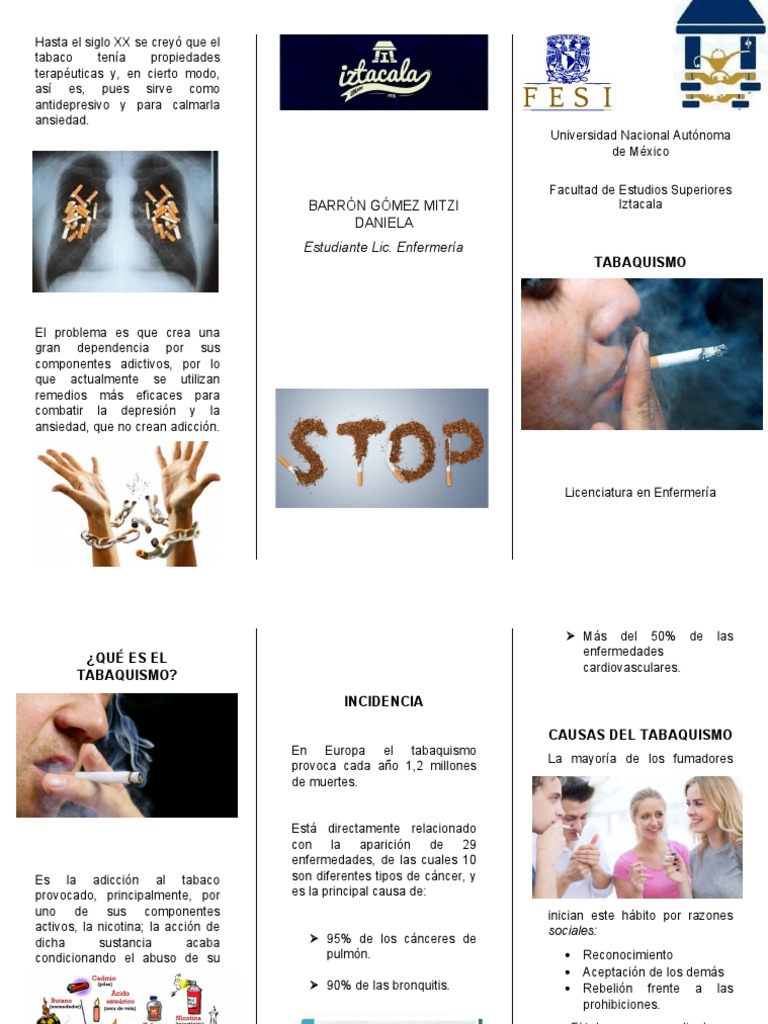 Ejercicio Word Tríptico Tabaquismo Barrón Gómez Mitzi | PDF | Nicotina ...