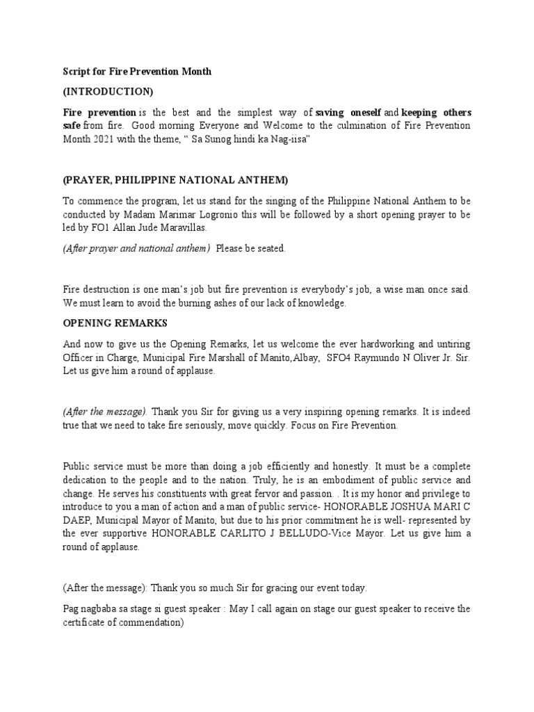 Script For Fire Prevention Month | PDF