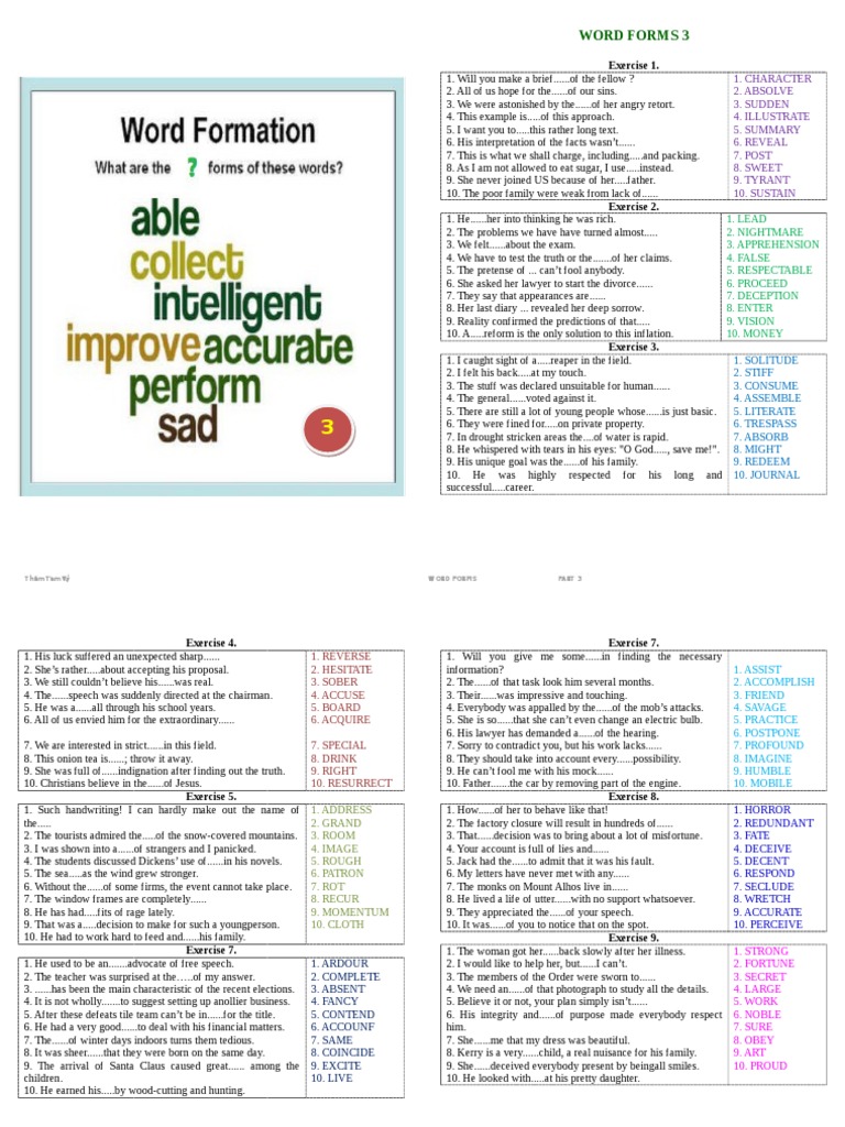 (123doc) - Word-Forms-Part-3-Exercises-With-Keys | PDF