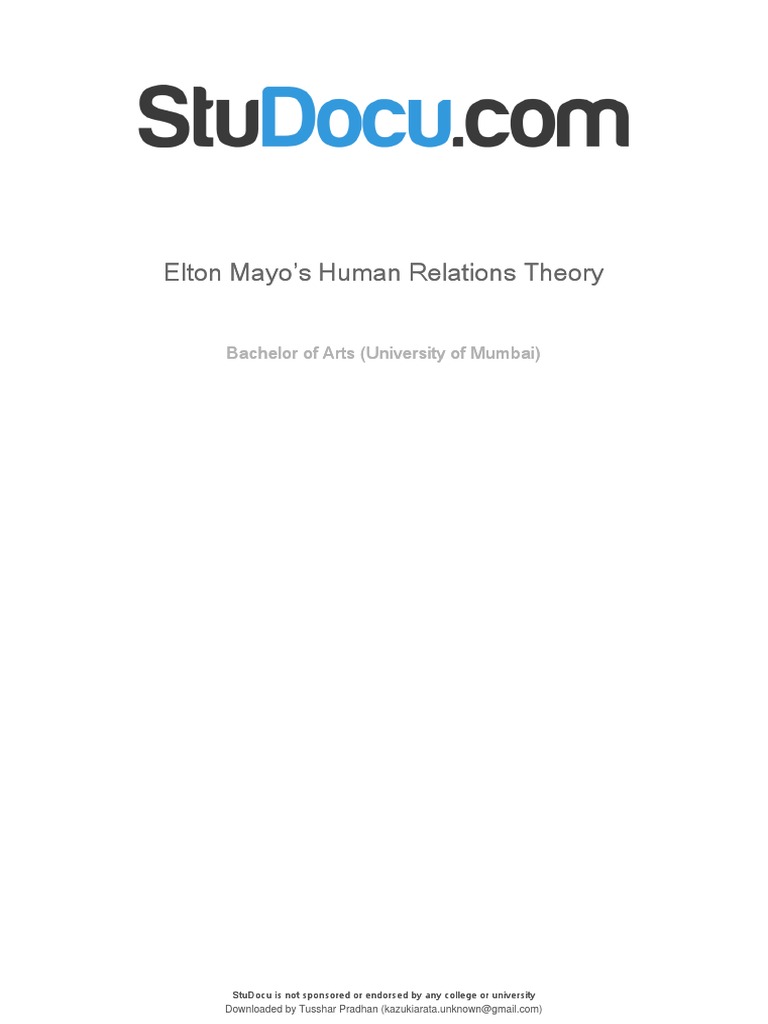 Elton Mayo's Human Relations Theory | PDF | Interpersonal Relationships ...