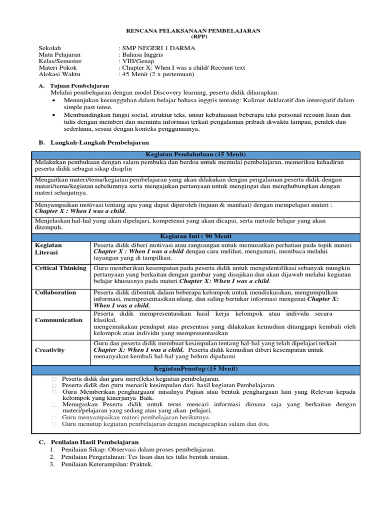 RPP Recount Text Kelas VIII Merdeka | PDF | Karier & Perkembangan ...