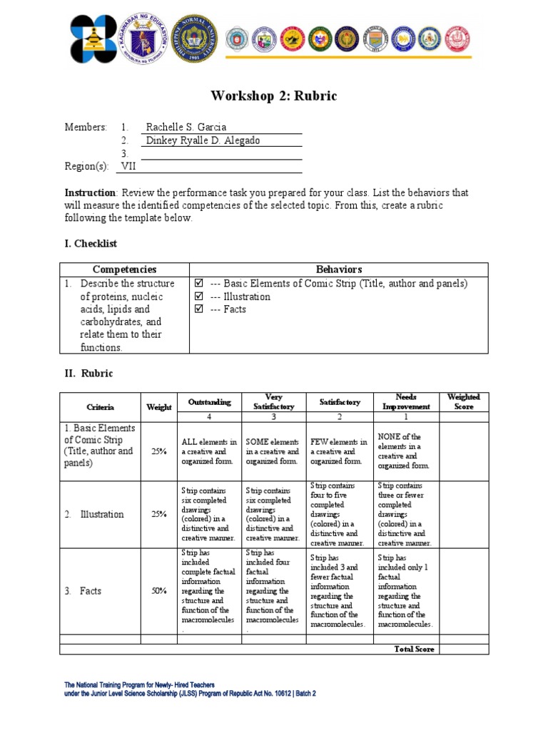 Workshop 2: Rubric: Instruction: Review The Performance Task You ...