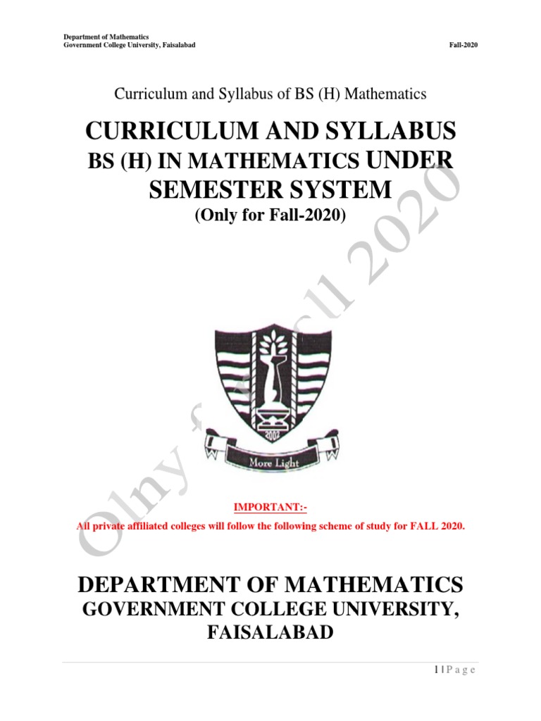 01a - Course Outline of BS and MSC Mathematics Only For Fall 2020 | PDF ...