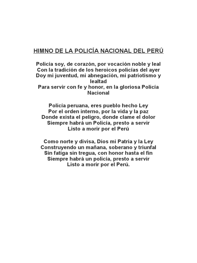 Himno de La Policía Nacional Del Perú - Himno Solidario Policía Nacional Del Perú | PDF