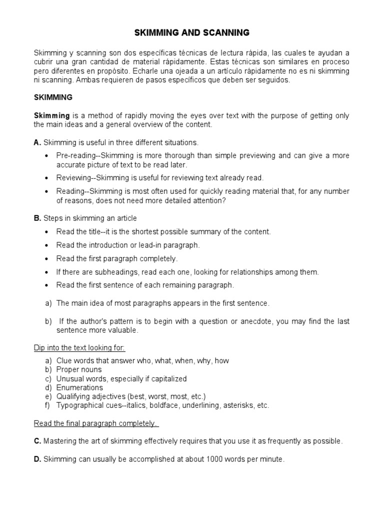 Text Skimming and Scanning | PDF | Speed Reading | Syntax