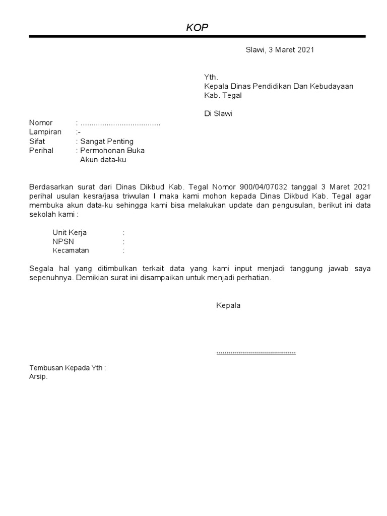 Surat Permohonan Data-Ku | PDF