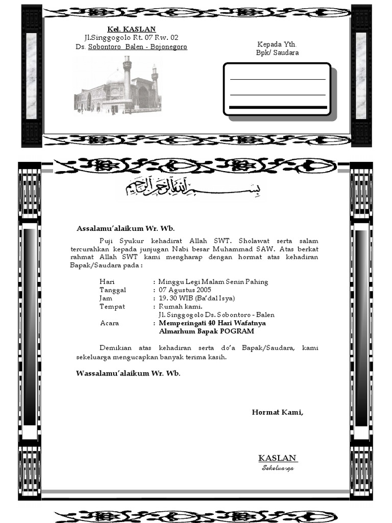 Template Undangan Tahlilan 40 Hari | PDF