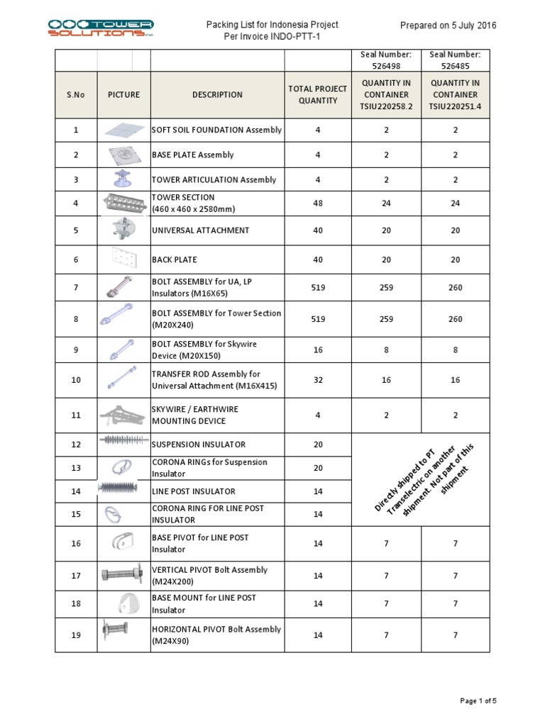PackingList Tower Solution-1 | PDF | Tools | Manufactured Goods