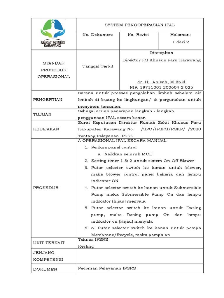 Sop Ipal 2 | PDF | Teknologi & Rekayasa