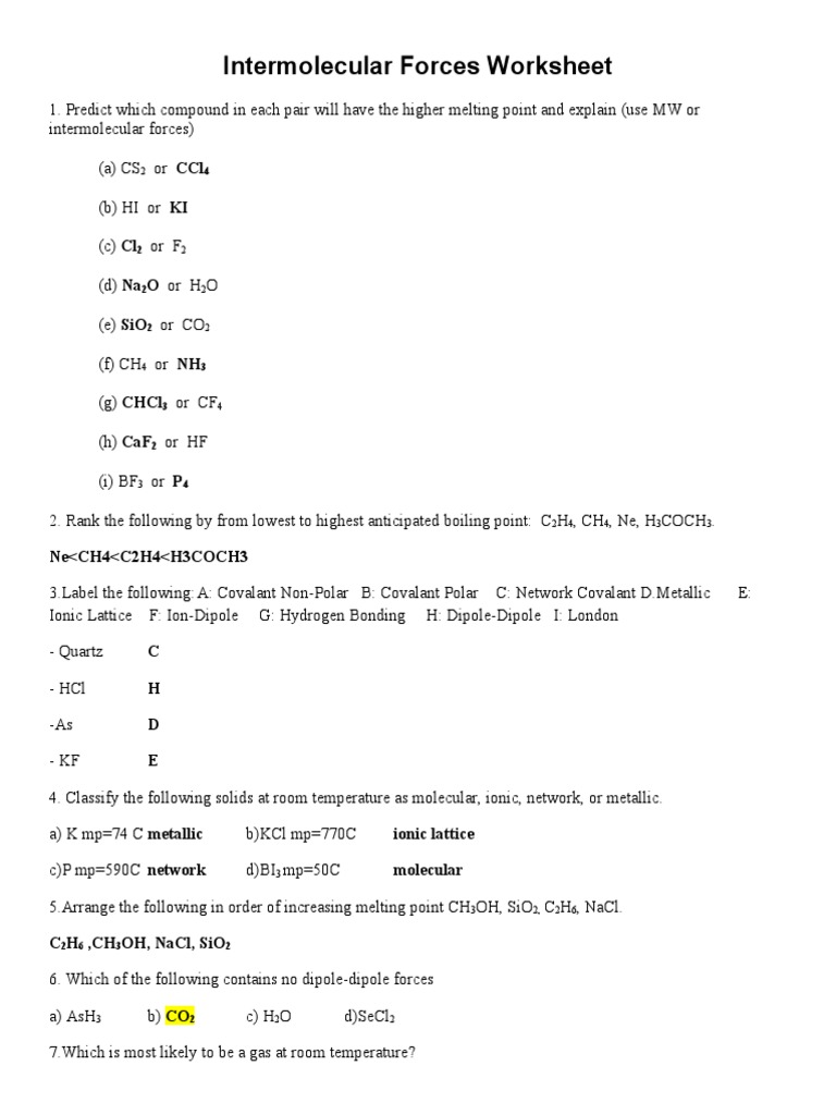 Chem111 Intermolecular Forces Key | PDF