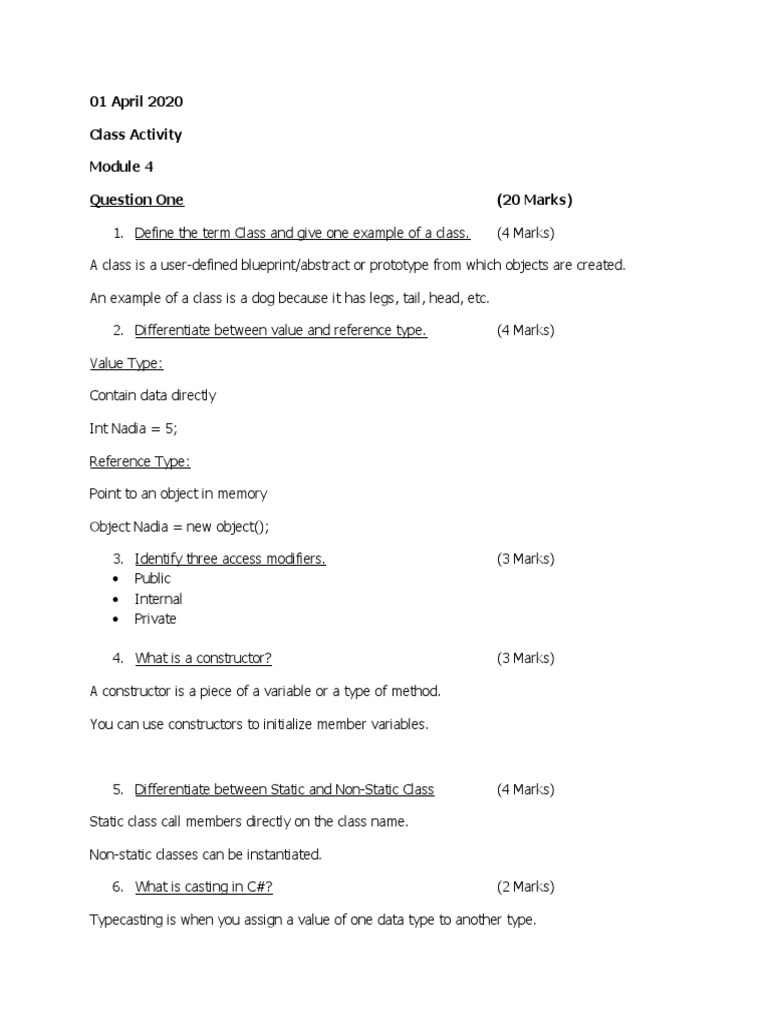 Module 4 Class Activity Pdf Class Computer Programming Constructor Object Oriented 