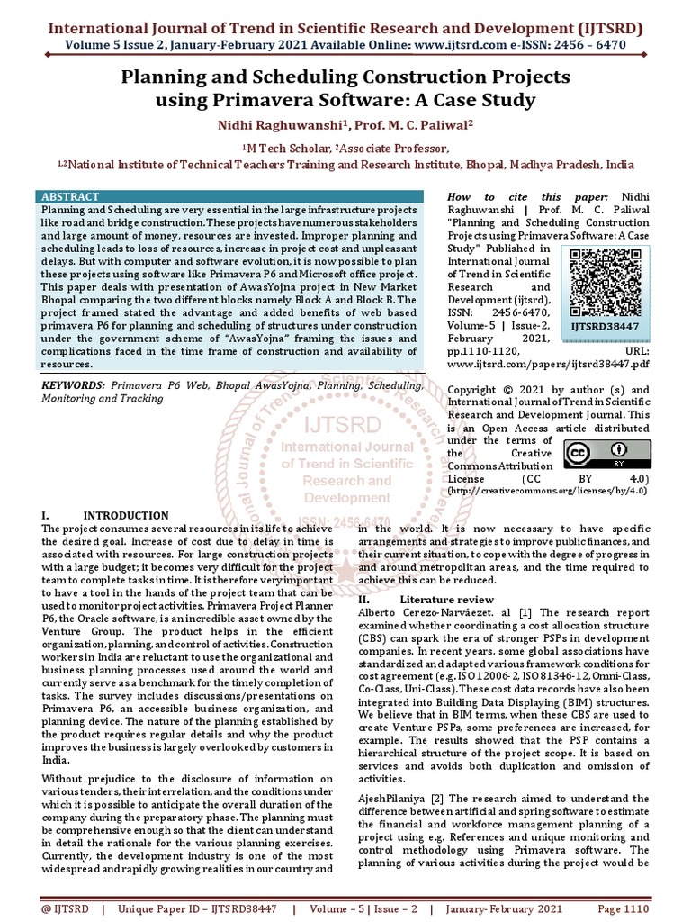 Planning And Scheduling Construction Projects Using Primavera Software