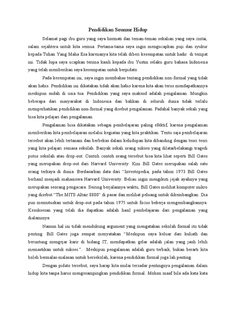 Pidato Pendidikan Seumur Hidup | PDF