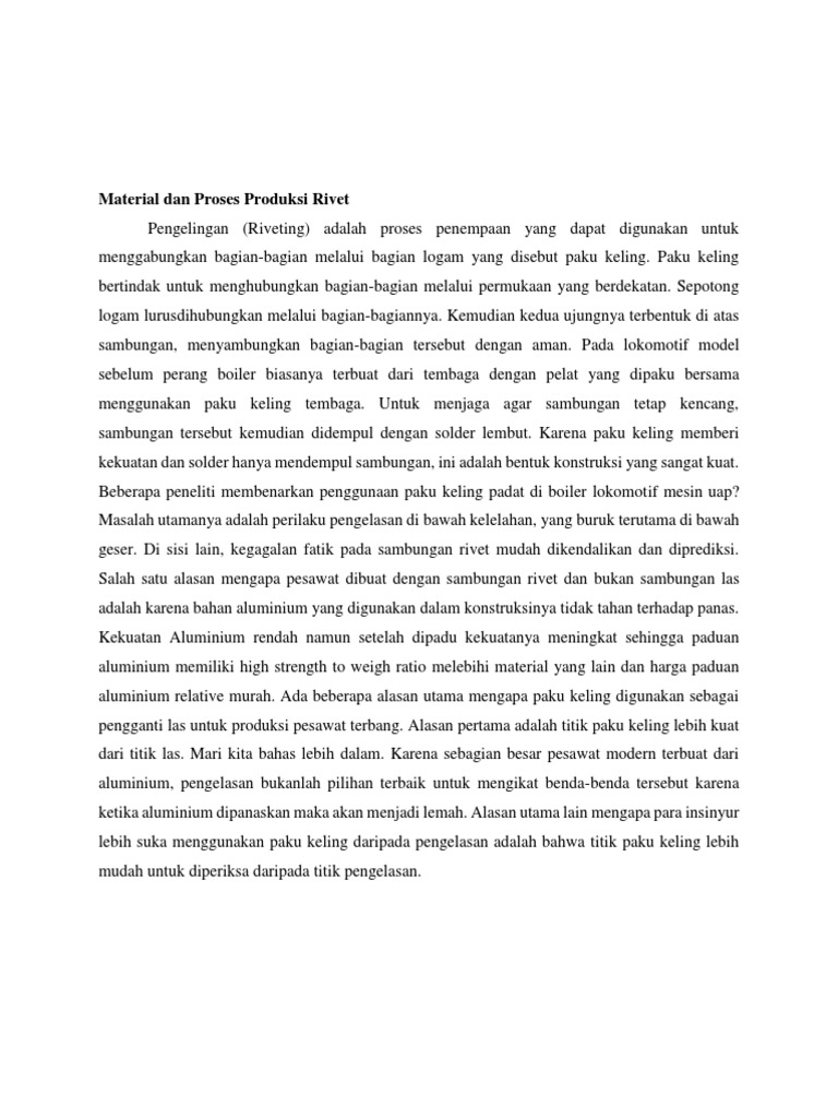 Material Dan Proses Produksi Rivet | PDF