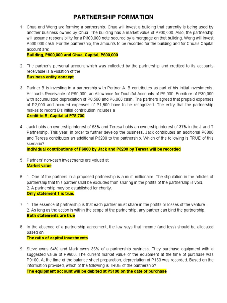 Partnership Formation Enabling Assessment | PDF | Partnership | Book Value