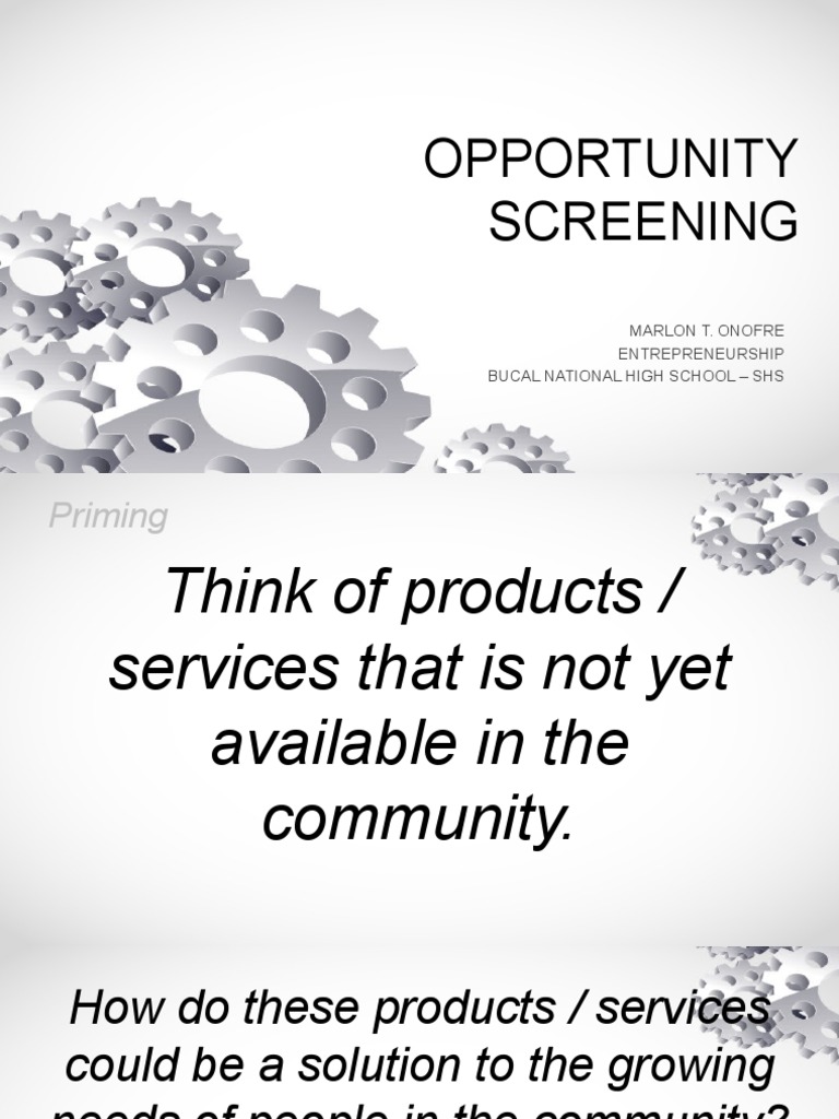 Lesson 3 Opportunity Screening | PDF | Entrepreneurship | Business