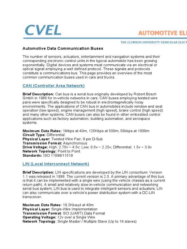 Overview of Automotive Communication Buses | PDF | Network Topology ...