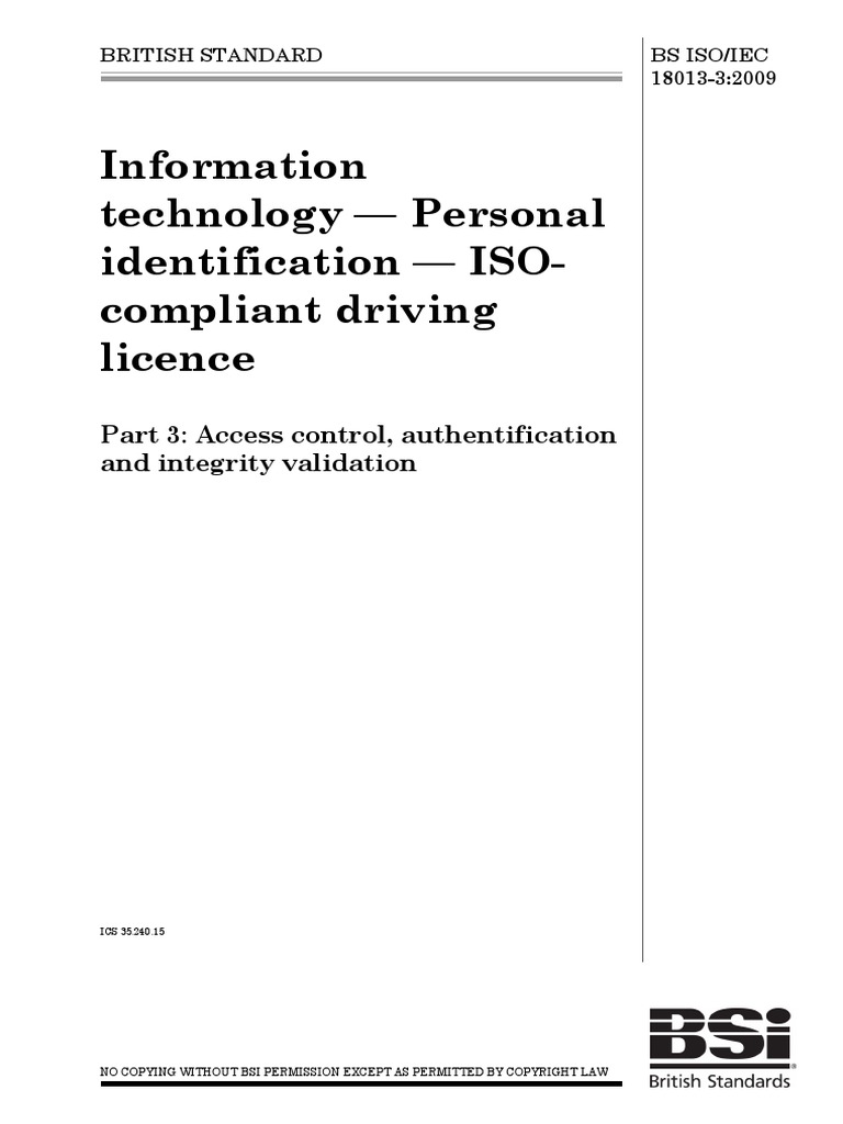 BS Iso Iec 18013-3-2009 | PDF | Cryptography | Public Key Cryptography