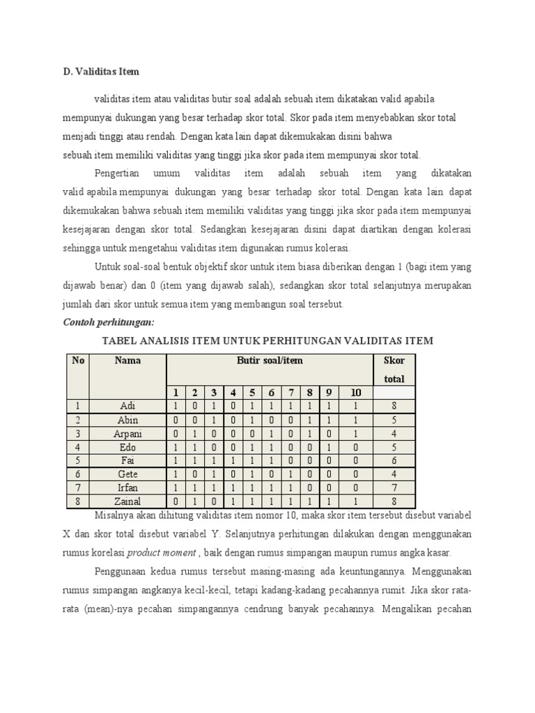 Validitas Item | PDF | Karier & Perkembangan | Metode & Bahan Ajar