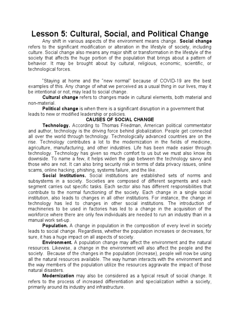 Lesson 5: Cultural, Social, and Political Change | PDF | Ethnic Groups ...