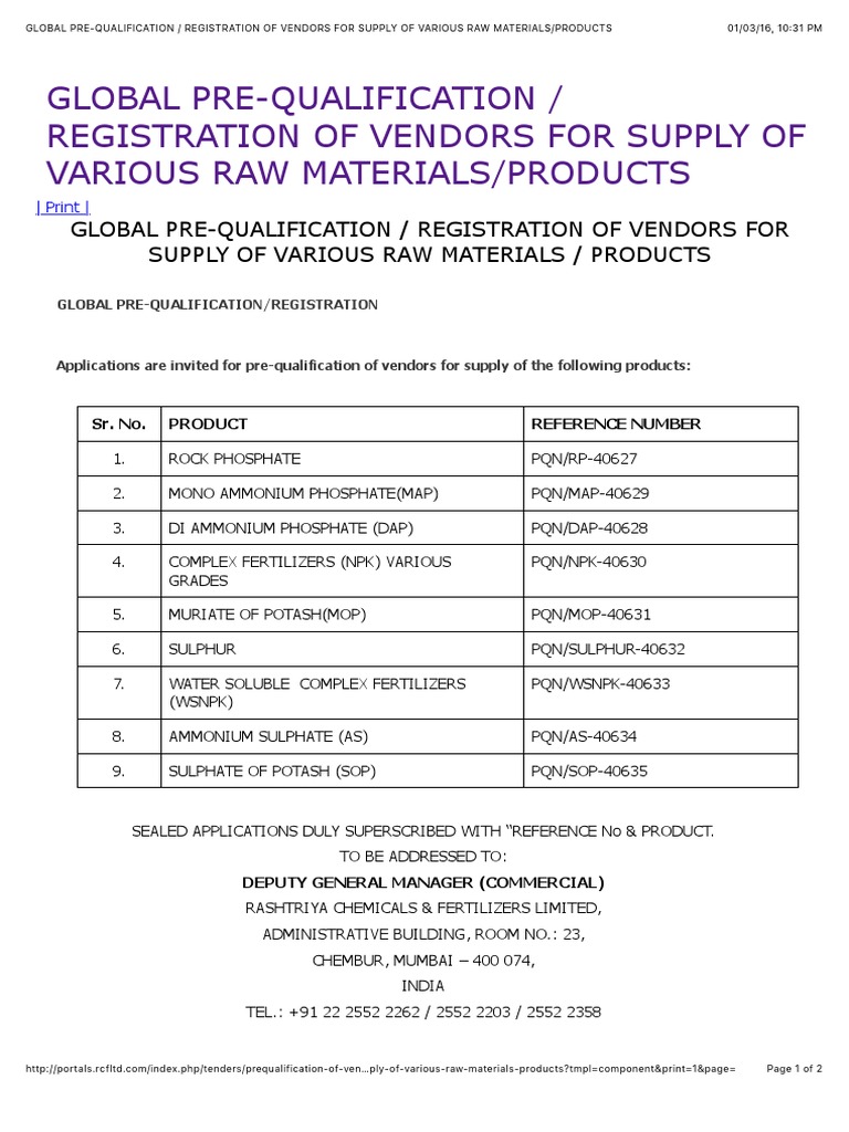 Global Pre-Qualification - Registration of Vendors For Supply of ...