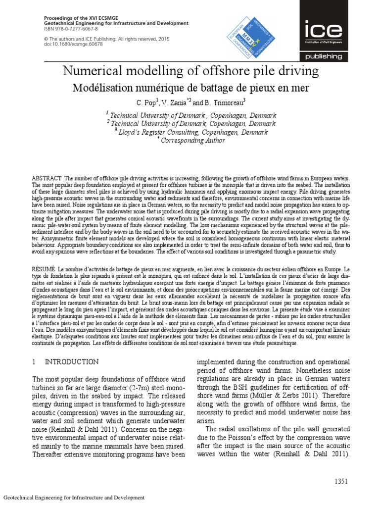 Numerical Modelling Of Offshore Pile Driving Pdf Linear Elasticity Waves