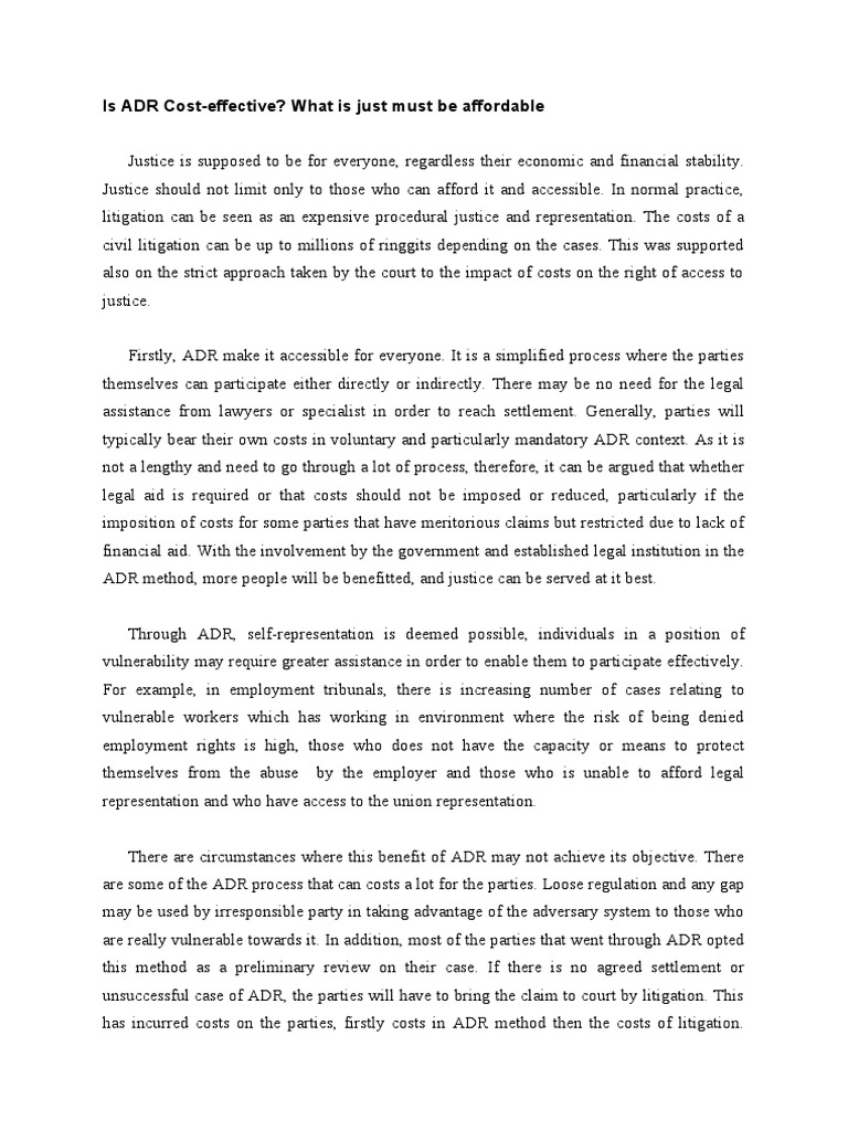 Cost-Effectiveness of ADR in Justice | PDF | Alternative Dispute ...
