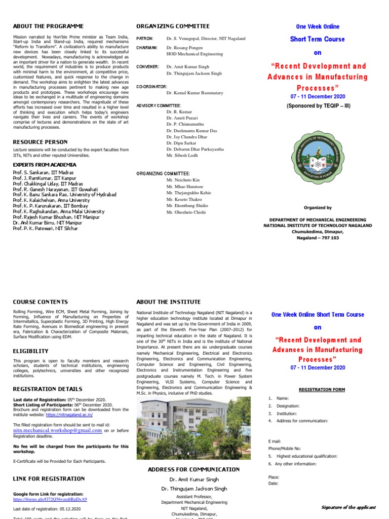 Workshop Brochure (NIT Nagaland) | Download Free PDF | Engineering ...
