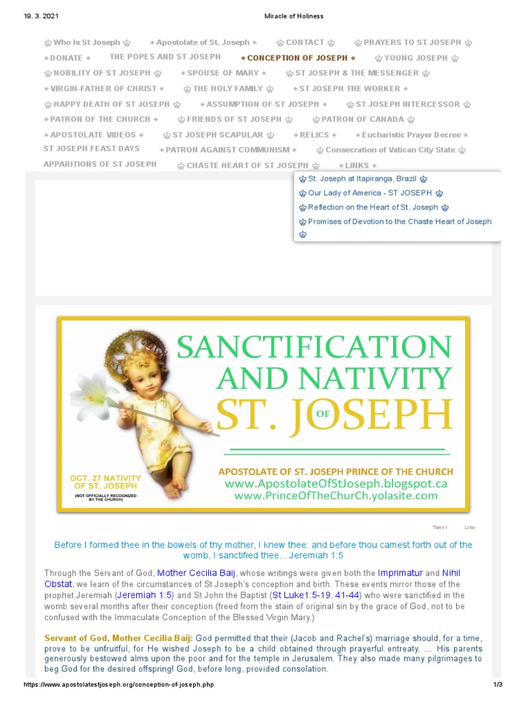 Miracle of St. Joseph | PDF | Sanctification | Saint Joseph
